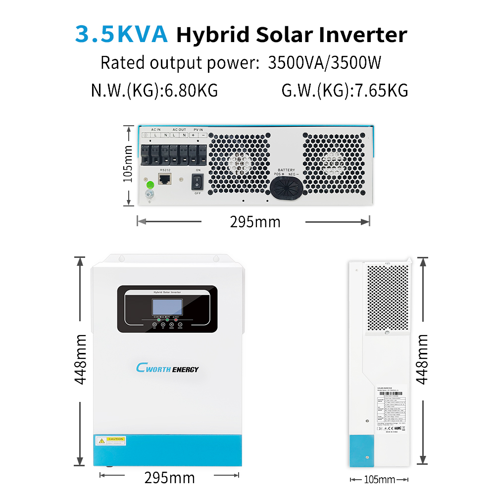 Cworth Energy 3.5KW Hybrid Inverter Off Grid Inverter Solar single ...